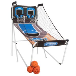 triumph sports big shot ii double shootout basketball game - led scorer - 8 game modes - 4 basketballs , 80.5”l x 47.5”w x 81”h