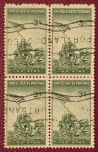 iwo jima block of 4 x 3¢ us postage stamps scott #929