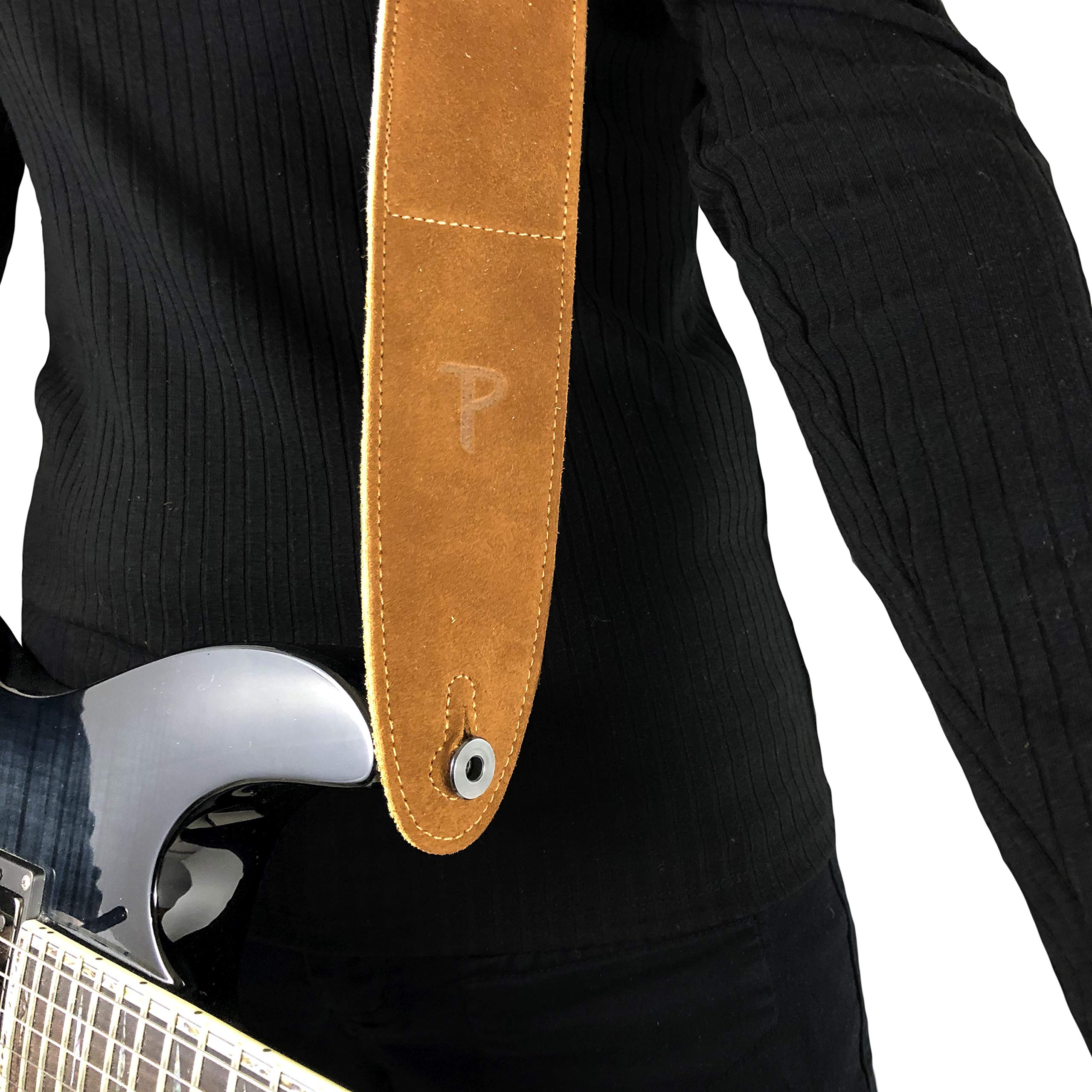 Perri's Leathers, Suede Guitar Strap, Sheepskin Pad, Anti-Slip, Classic, Suitable for Each Level, Standard Size, 41" to 56" Inches Compatible with All Button Lock Systems