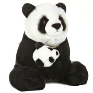 Aurora® Adorable Miyoni® Panda with Cub Stuffed Animal - Lifelike Detail - Cherished Companionship - Black 15 Inches