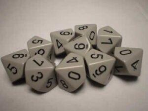 chessex dice sets: opaque grey / gray with black - ten sided die d10 set (10)