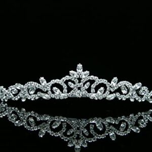 Bridal Princess Rhinestones Crystal Flower Wedding Tiara Crown - Silver Plating T463