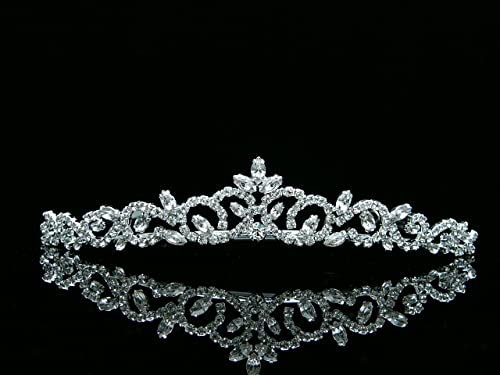 Bridal Princess Rhinestones Crystal Flower Wedding Tiara Crown - Silver Plating T463