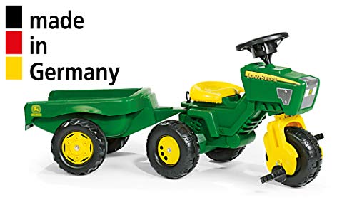 Rolly Toys John Deere 3-Wheel Trac with Trailer Ride On, Green/Yellow (52769)