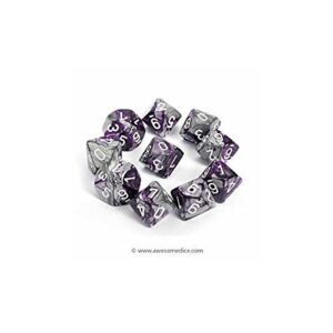 chessex dice sets: gemini purple & steel with white - ten sided die d10 set (10)