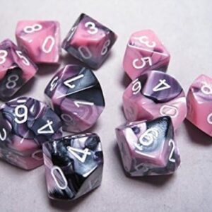 Chessex Dice Sets: Gemini Black & Pink with White - Ten Sided Die d10 Set (10)