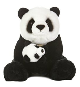 aurora® adorable miyoni® panda with cub stuffed animal - lifelike detail - cherished companionship - black 15 inches