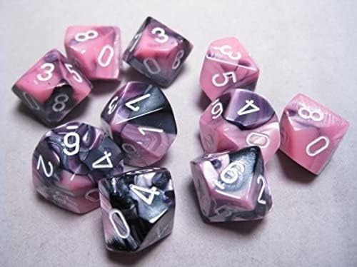 Chessex Dice Sets: Gemini Black & Pink with White - Ten Sided Die d10 Set (10)