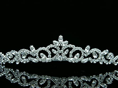 Bridal Princess Rhinestones Crystal Flower Wedding Tiara Crown - Silver Plating T463