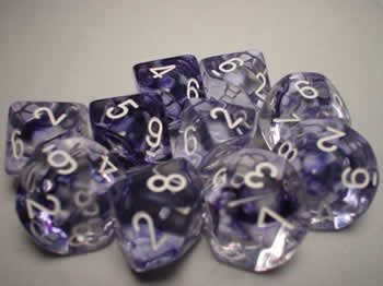 Chessex Dice Sets: Nebula Black with White - Ten Sided Die d10 Set (10)