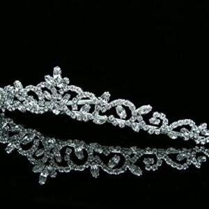 Bridal Princess Rhinestones Crystal Flower Wedding Tiara Crown - Silver Plating T463