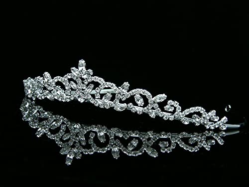 Bridal Princess Rhinestones Crystal Flower Wedding Tiara Crown - Silver Plating T463