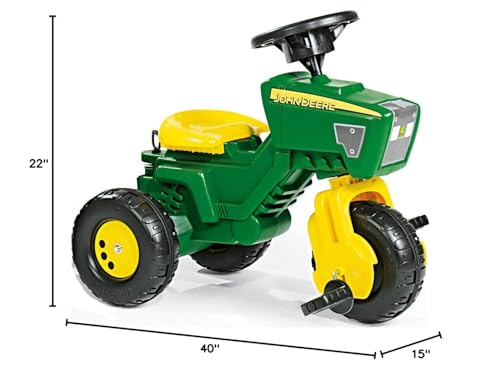 Rolly Toys John Deere 3-Wheel Trac with Trailer Ride On, Green/Yellow (52769)