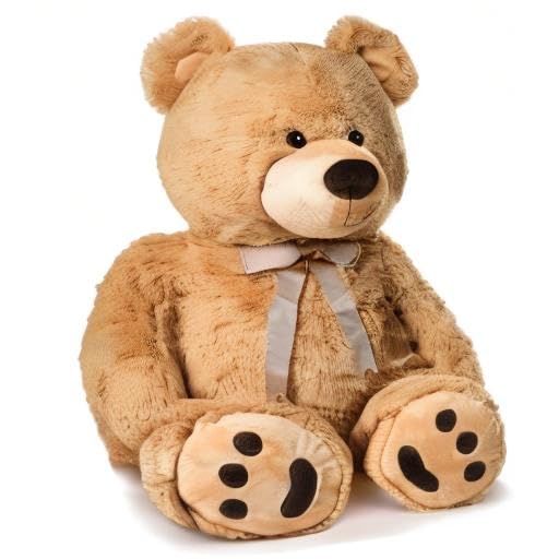 JOON Huge Teddy Bear - 38 Inches, Tan, Fluffy Faux Fur, Ribbon & Bow Signature Footprints- Huggable & Lovable Joy - Ideal Gift for Baby Showers, Loved Ones – Perfect Large Cuddly Plush Toy Companion