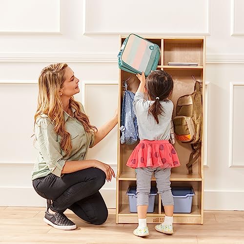 ECR4Kids 2-Section Coat Locker with Bench, Classroom Furniture, Natural