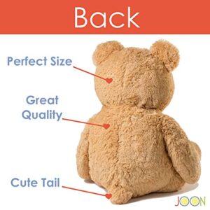 JOON Huge Teddy Bear - 38 Inches, Tan, Fluffy Faux Fur, Ribbon & Bow Signature Footprints- Huggable & Lovable Joy - Ideal Gift for Baby Showers, Loved Ones – Perfect Large Cuddly Plush Toy Companion