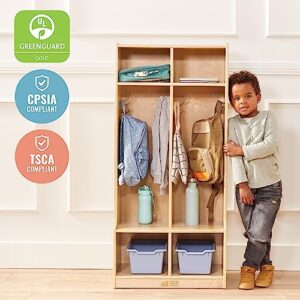 ECR4Kids 2-Section Coat Locker with Bench, Classroom Furniture, Natural