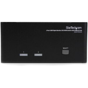 StarTech.com 2 Port Triple Monitor DVI USB KVM Switch with Audio & USB 2.0 Hub - Multi Monitor KVM - Dual Port KVM Switch (SV231TDVIUA),Black