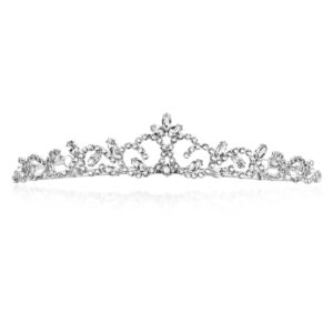 bridal princess rhinestones crystal flower wedding tiara crown - silver plating t463