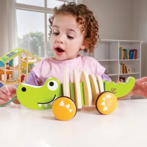 Hape Wooden Walk-A-Long Croc for Babies| Pull & Pull Walking Toy for Toddlers 12 Months and Up