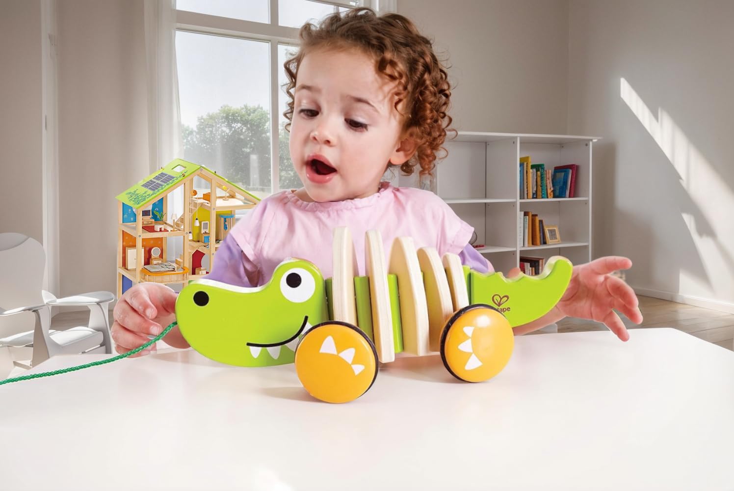 Hape Wooden Walk-A-Long Croc for Babies| Pull & Pull Walking Toy for Toddlers 12 Months and Up