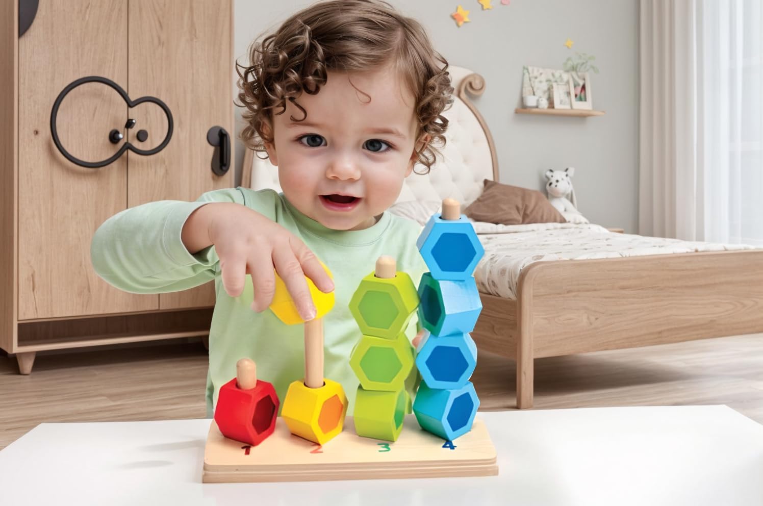 Hape Wooden Counting Stacker Block Set| Number Puzzles Counting Stacking Game for Toddlers 1Y+