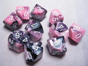 chessex dice sets: gemini black & pink with white - ten sided die d10 set (10)