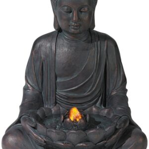 Meditating Zen Buddha Outdoor Water Fountain 27 1/2" High with LED Light Meditation Decor for Table Desk-Top Garden Yard Patio Porch Home Bedroom House Living Room Exterior - John Timberland