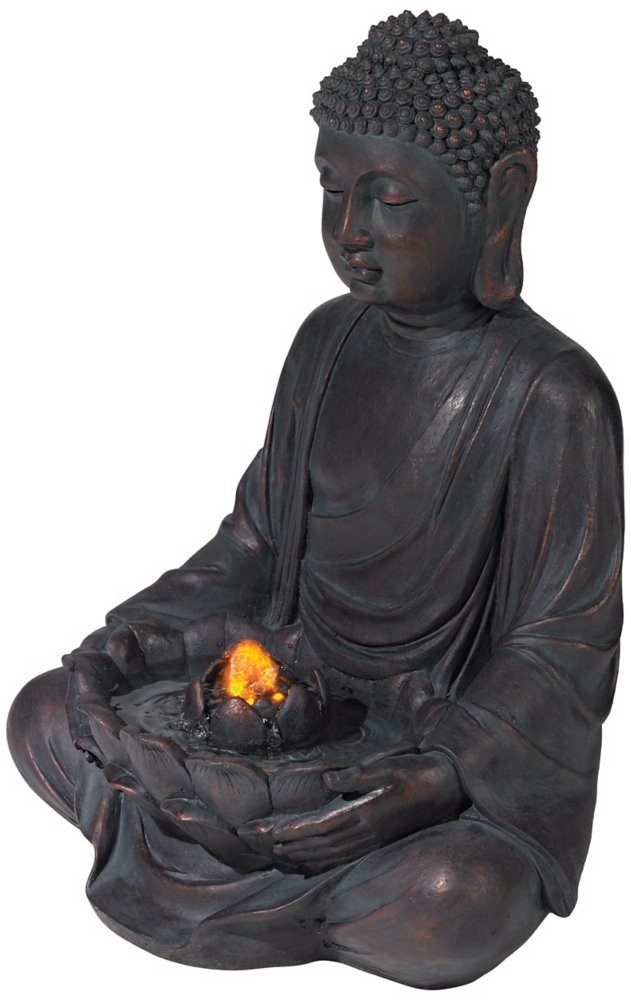 Meditating Zen Buddha Outdoor Water Fountain 27 1/2" High with LED Light Meditation Decor for Table Desk-Top Garden Yard Patio Porch Home Bedroom House Living Room Exterior - John Timberland