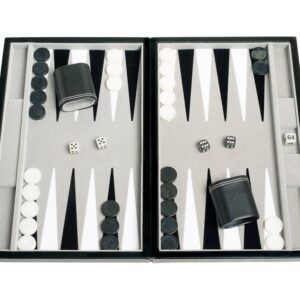 Leatherette Travel Backgammon Set - Inlaid Velvet Field, 15-inch, Black