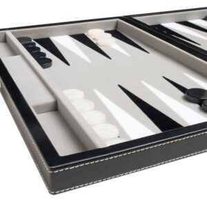 Leatherette Travel Backgammon Set - Inlaid Velvet Field, 15-inch, Black