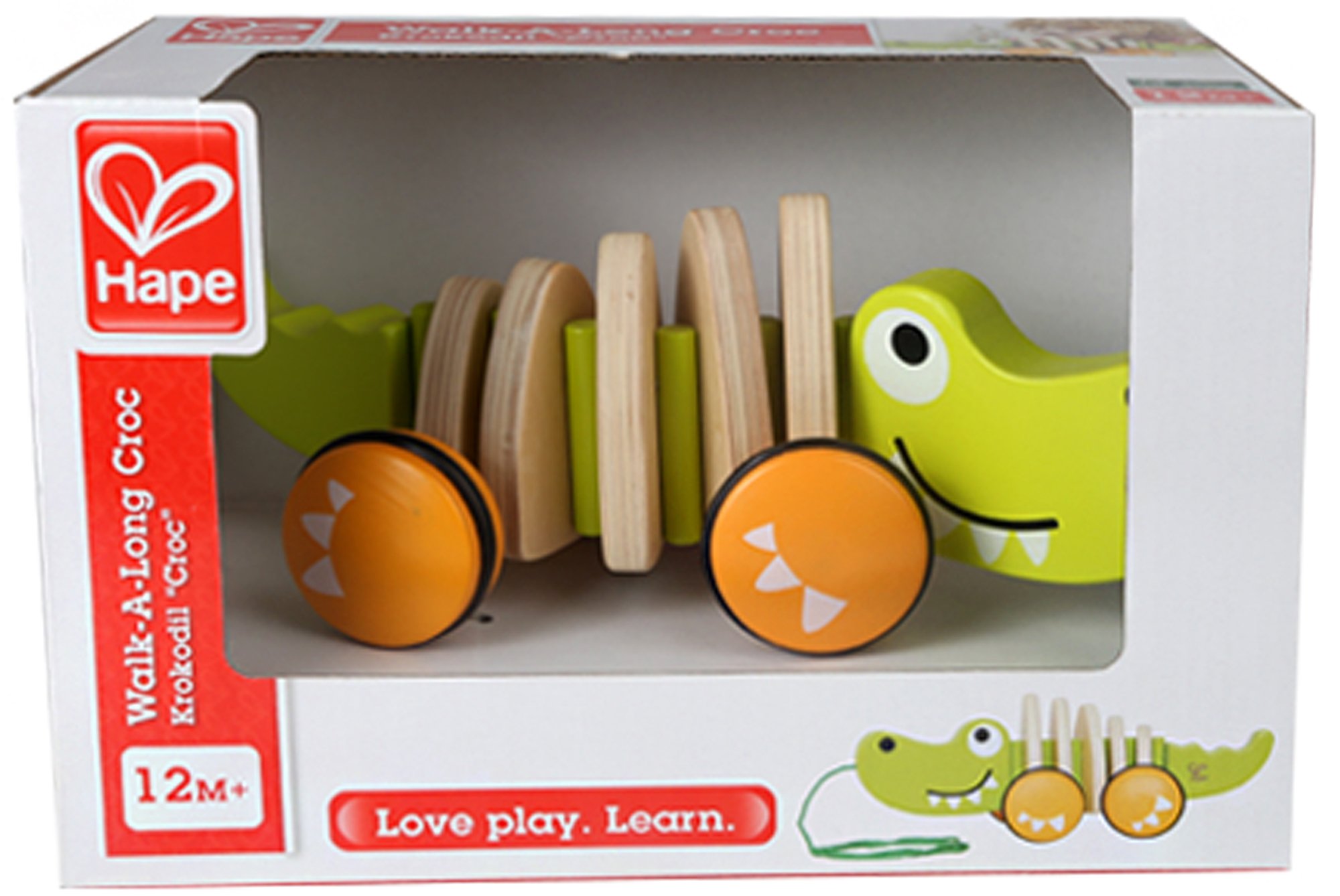 Hape Wooden Walk-A-Long Croc for Babies| Pull & Pull Walking Toy for Toddlers 12 Months and Up