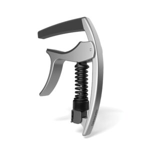 d'addario accessories guitar capo – ns tri action - for 6-string electric and acoustic guitars – micrometer tension adjustment for buzz-free, in-tune performance - single hand use – integrated pick holder - silver