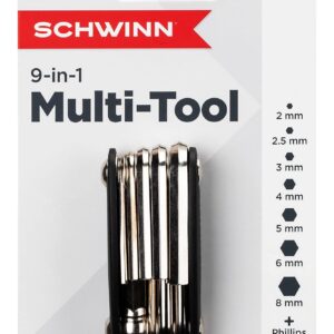 Schwinn 9 in 1 Multi-Purpose Tool Kit for Bikes, Compact and Convenient Design, Hex Wrenches, Phillips Screwdriver, and T25 Torx wrench