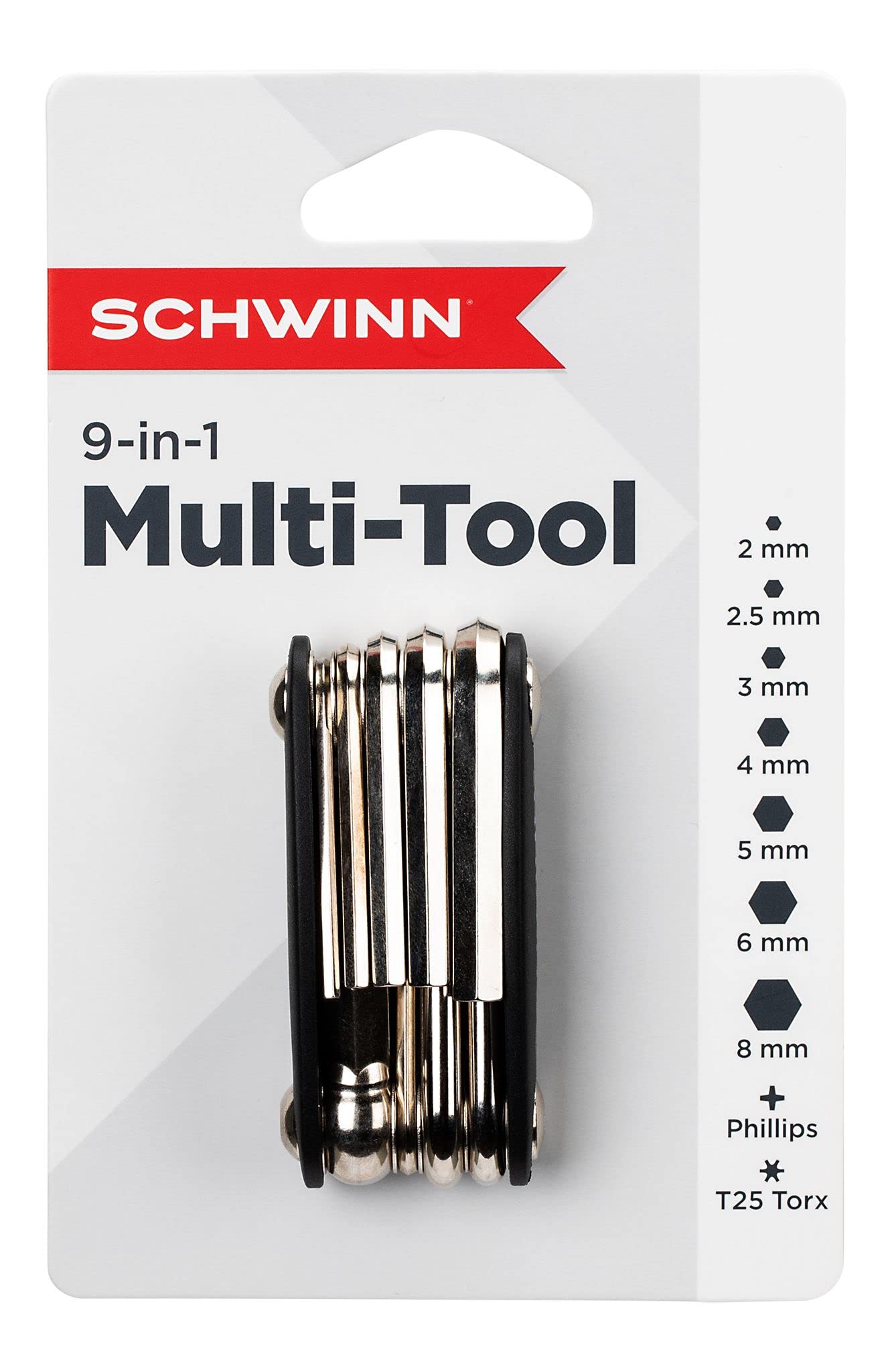 Schwinn 9 in 1 Multi-Purpose Tool Kit for Bikes, Compact and Convenient Design, Hex Wrenches, Phillips Screwdriver, and T25 Torx wrench