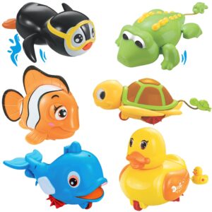 6 pcs swimming wind up bath toys - sea animals in the bathtub windup motorized kids water bathtime fun