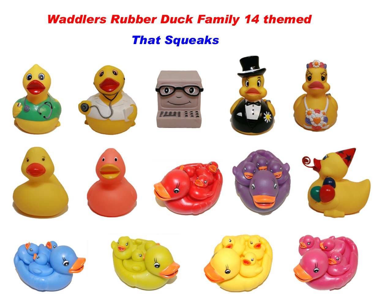 Rubber Ducks Family Party Rubber Duck, Waddlers Brand Toy Rubber Duck Squeaking and Tongue Blowing Party Celebration Fun, All Depts. Favor Gift New Year, Birthday, Baby Shower Christmas