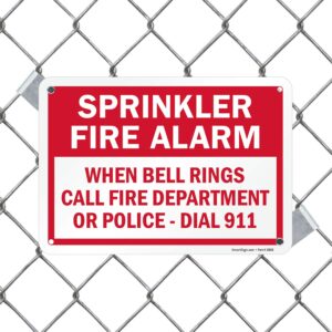 SmartSign "Sprinkler Fire Alarm - When Bell Rings Call 911" Sign | 7" x 10" Aluminum