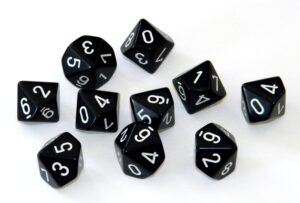 chessex dice sets: opaque black with white - ten sided die d10 set (10)