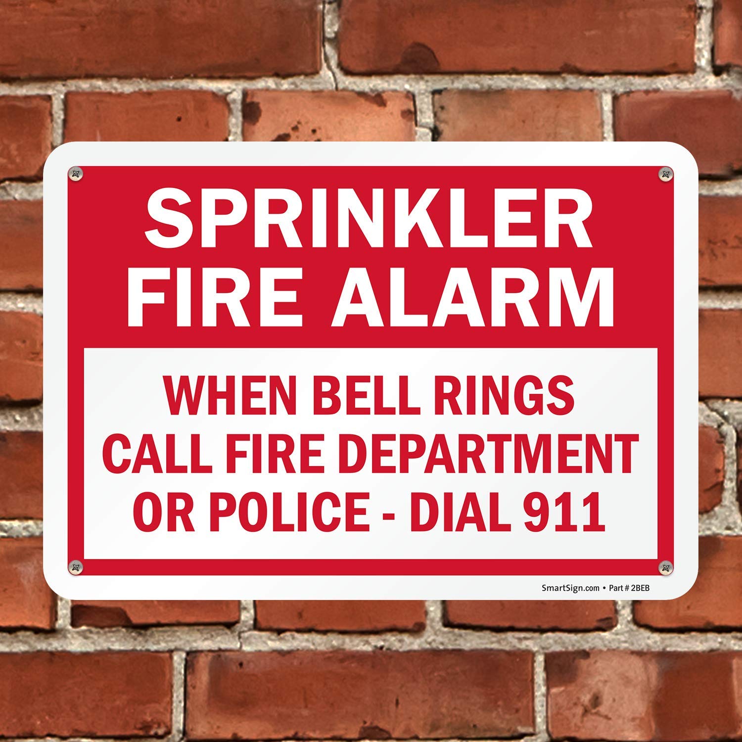 SmartSign "Sprinkler Fire Alarm - When Bell Rings Call 911" Sign | 7" x 10" Aluminum