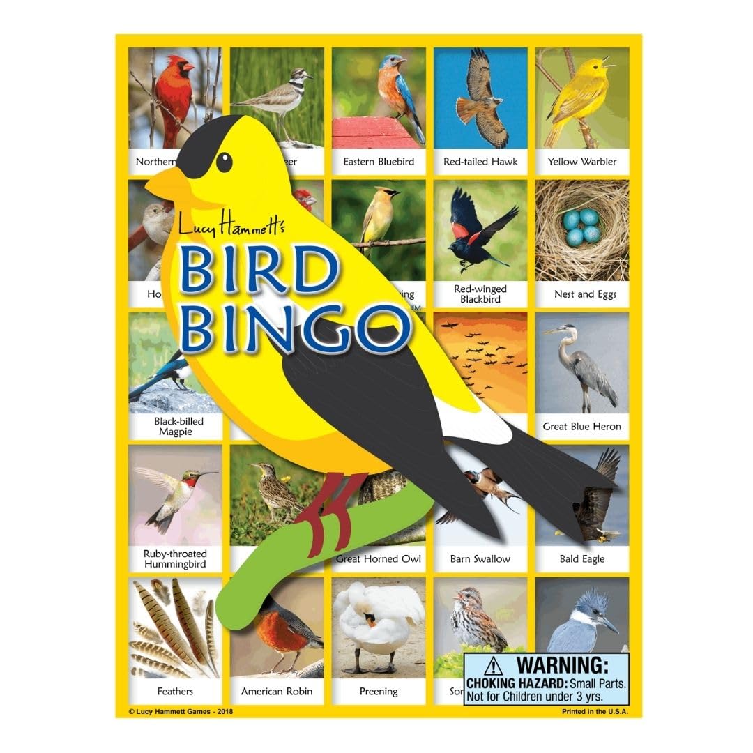 Lucy Hammett - Bird Bingo Game - 6 Unique Picture Boards, 42 Informative Cards - Family Learning Fun for All Ages