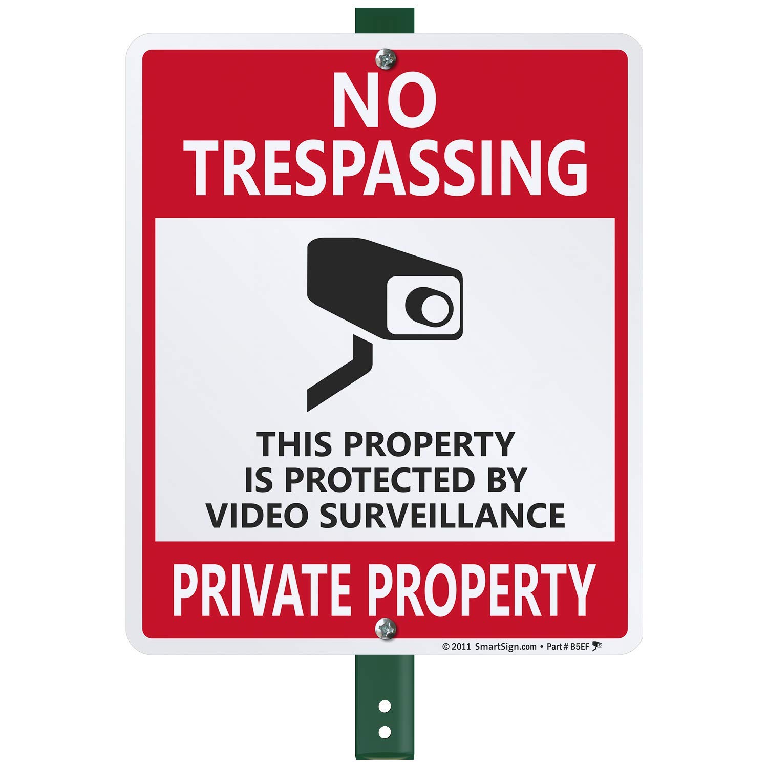 SmartSign "No Trespassing - This Property Is Protected By Video Surveillance, Private Property" LawnBoss® Sign | 10" x 12" Aluminum Sign With 3' Stake