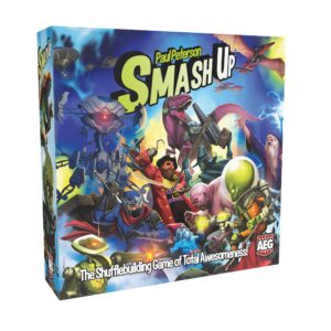 aeg smash up base game | shufflebuilding card game | aliens, dinosaurs, ninjas, pirates, robots, tricksters, wizards, zombies | 2-4 players | ages 10+