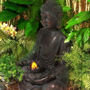 Meditating Zen Buddha Outdoor Water Fountain 27 1/2" High with LED Light Meditation Decor for Table Desk-Top Garden Yard Patio Porch Home Bedroom House Living Room Exterior - John Timberland