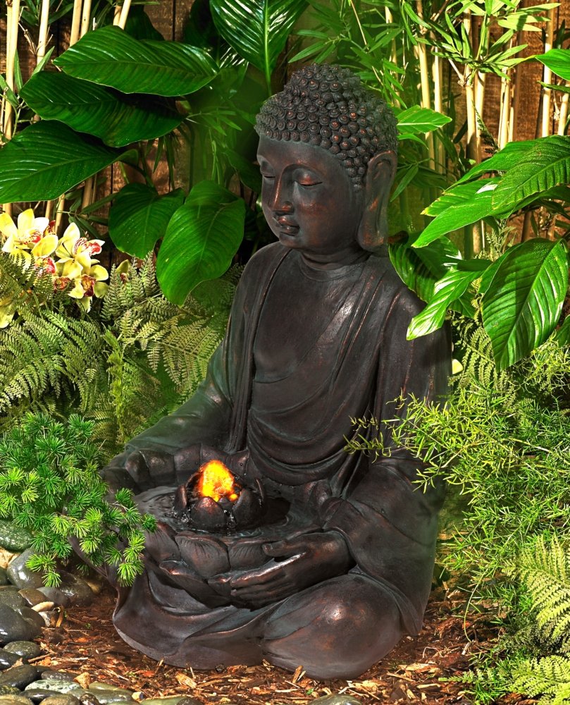 Meditating Zen Buddha Outdoor Water Fountain 27 1/2" High with LED Light Meditation Decor for Table Desk-Top Garden Yard Patio Porch Home Bedroom House Living Room Exterior - John Timberland