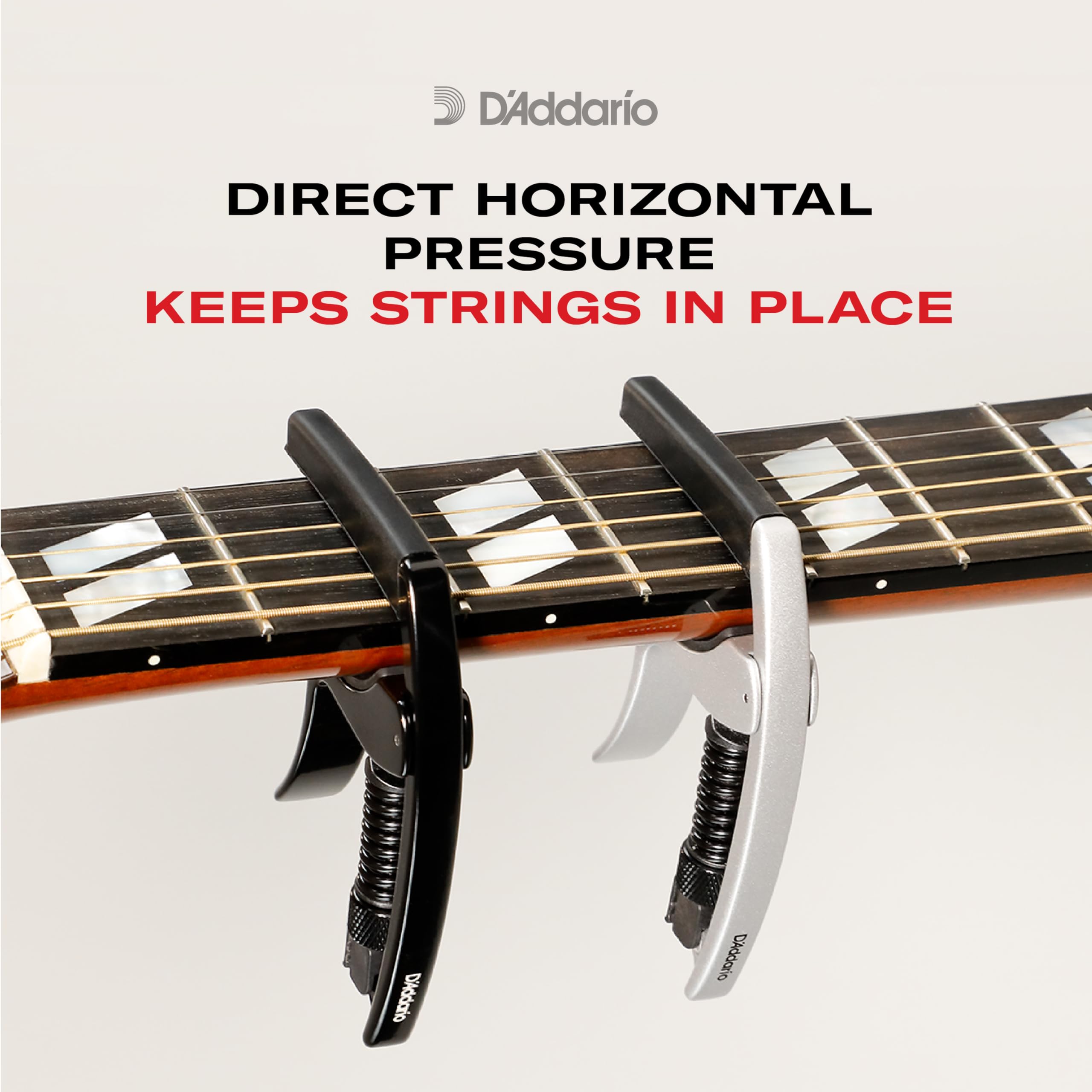 D'Addario Accessories Guitar Capo – NS Tri Action - For 6-String Electric and Acoustic Guitars – Micrometer Tension Adjustment for Buzz-Free, In-Tune Performance - Single Hand Use – Integrated Pick Holder - Silver