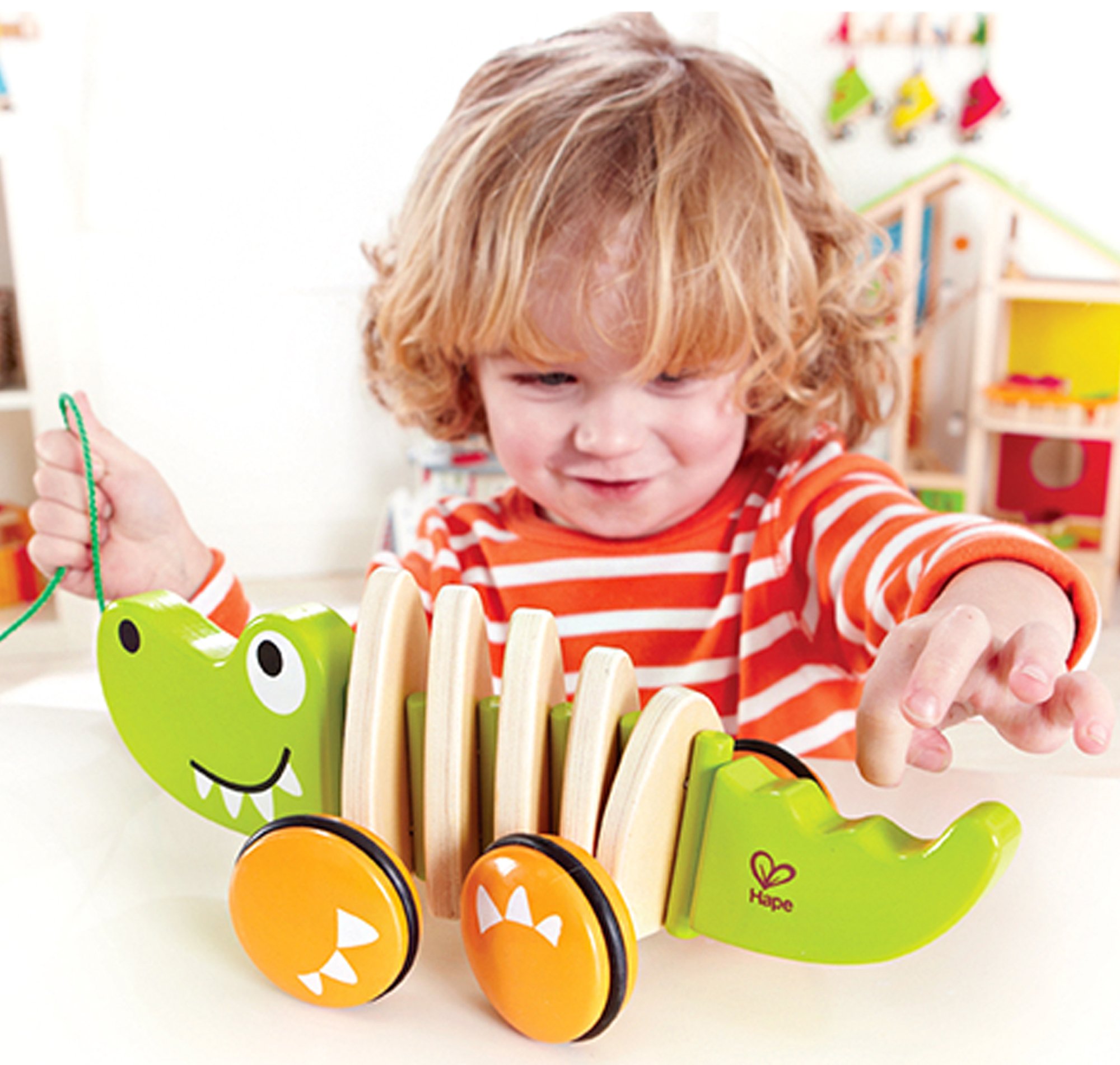 Hape Wooden Walk-A-Long Croc for Babies| Pull & Pull Walking Toy for Toddlers 12 Months and Up