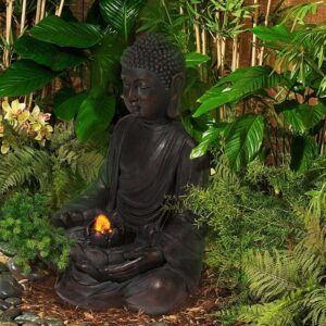 Meditating Zen Buddha Outdoor Water Fountain 27 1/2" High with LED Light Meditation Decor for Table Desk-Top Garden Yard Patio Porch Home Bedroom House Living Room Exterior - John Timberland