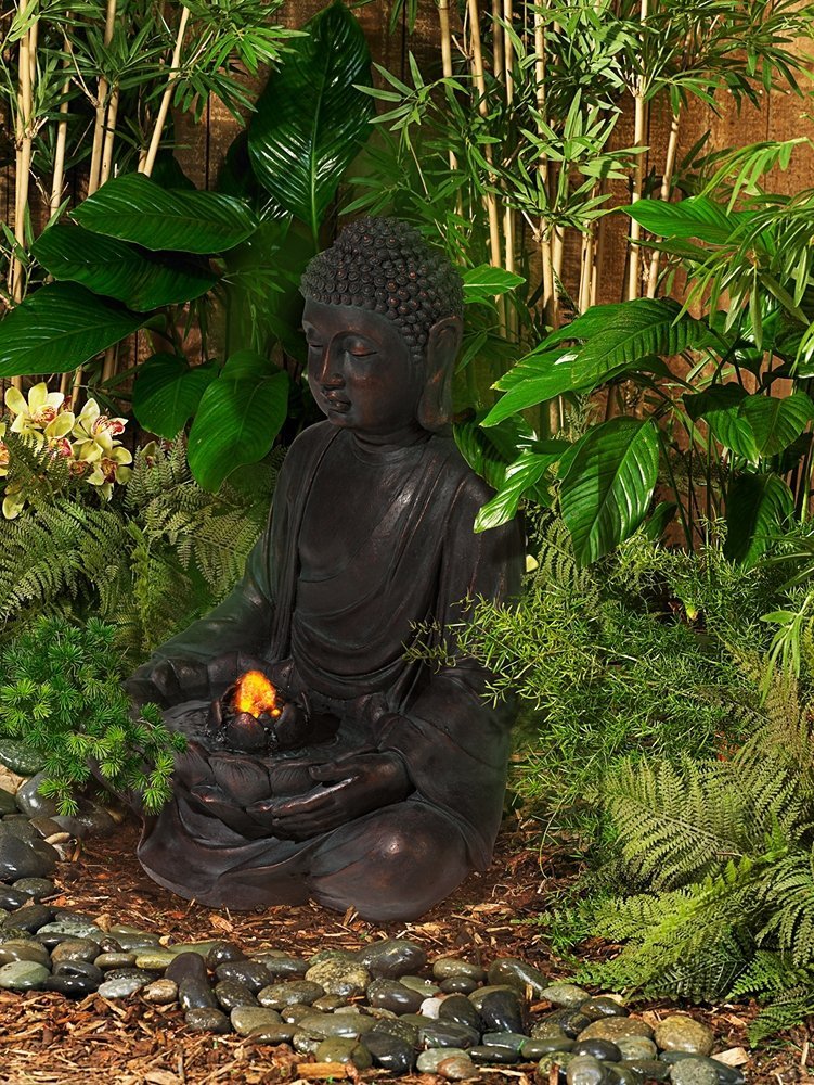 Meditating Zen Buddha Outdoor Water Fountain 27 1/2" High with LED Light Meditation Decor for Table Desk-Top Garden Yard Patio Porch Home Bedroom House Living Room Exterior - John Timberland