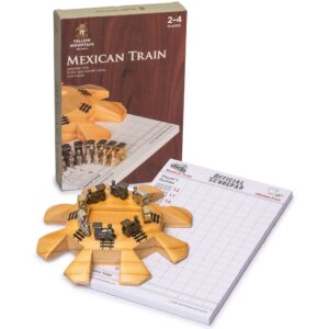 yellow mountain imports mexican train dominoes accessory set (5.8-inch wooden hub centerpiece, die-cast metal train markers, and 60-sheet scorepad)